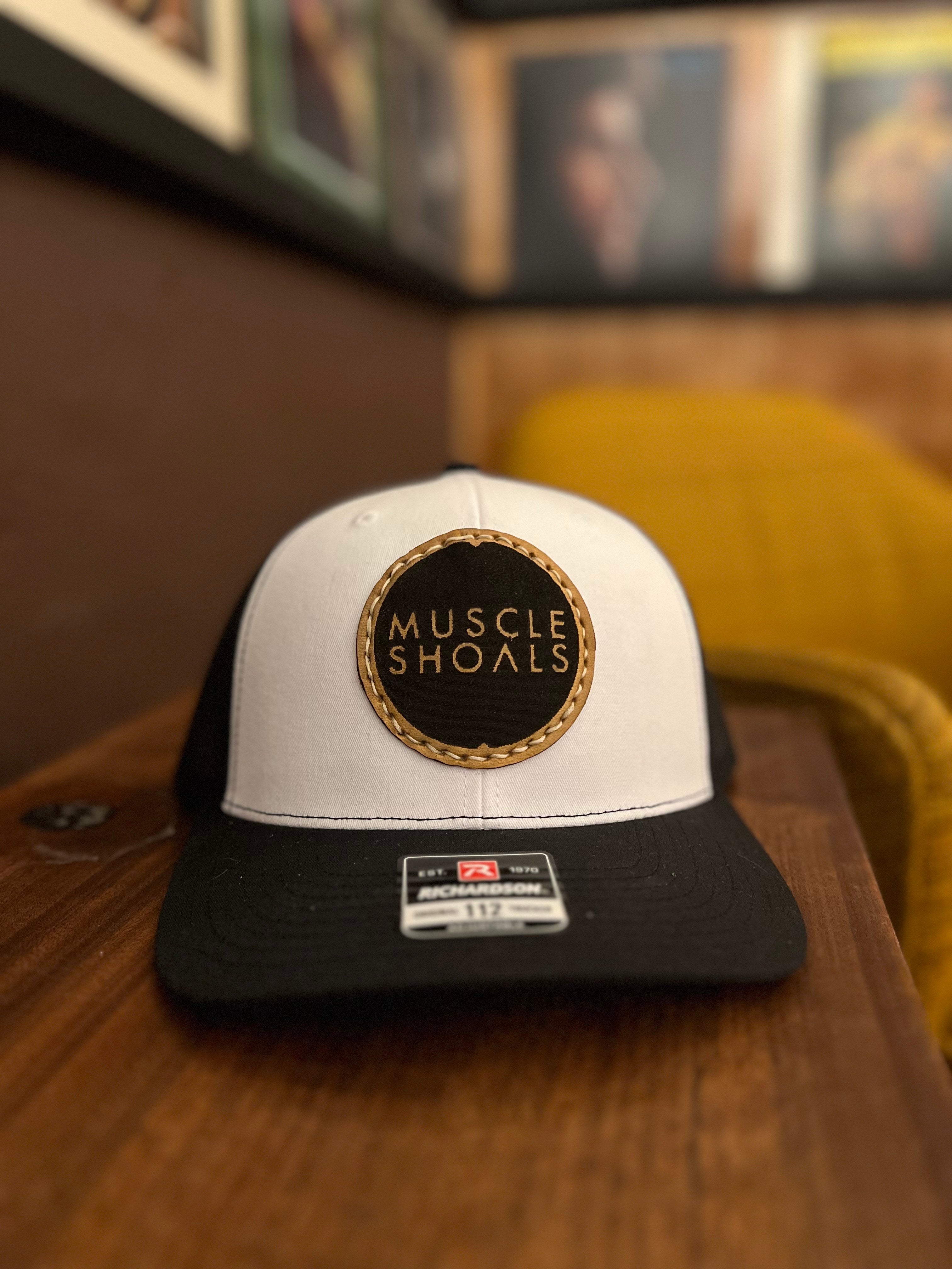 White MSS Doc Leather Patch Hat – Muscle Shoals Sound Studio